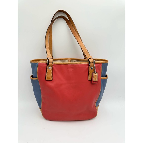 Coach | Bags | Coach Colorblock Pink Blue Tan Shoulder Tote Bag | Poshmark
